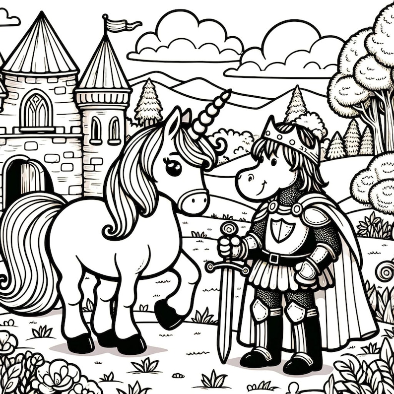 5 Cute Enchanted Unicorn Coloring Pages, Mystical Animal Coloring ...