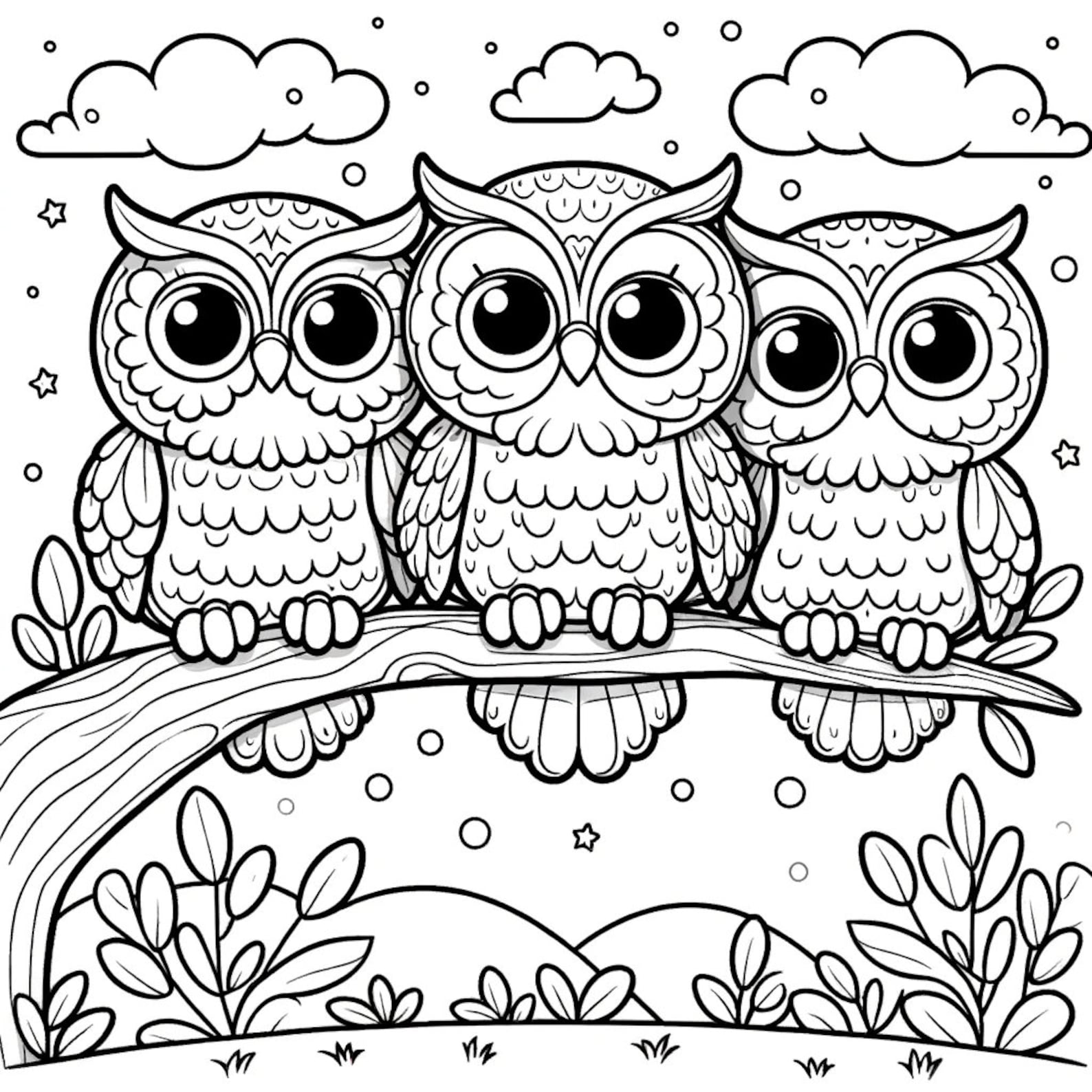 5 Owl Coloring Page, Whimsical Owl, Owl Art, Animal Coloring, Fantasy ...