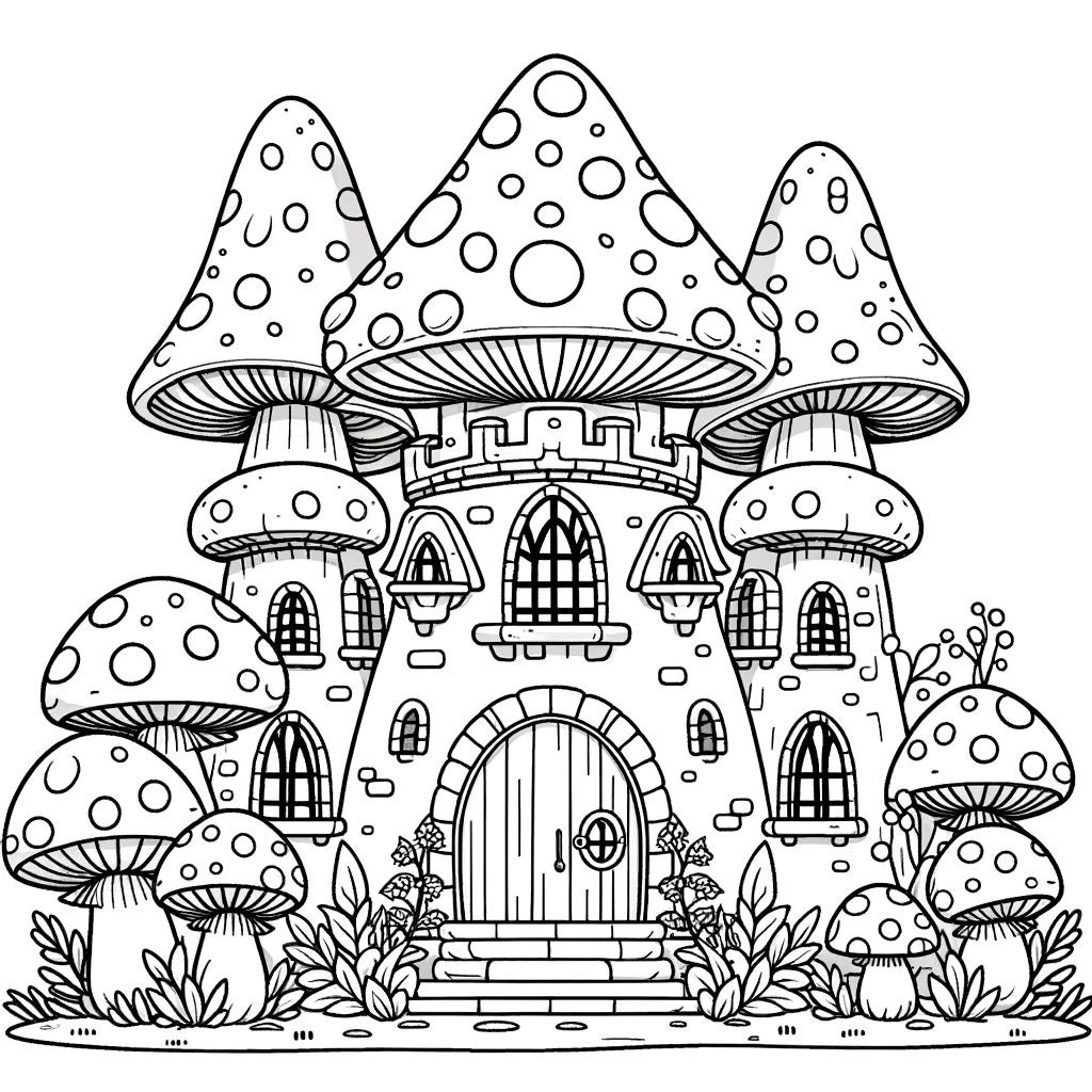 15 Mushroom Castle Coloring Pages, Enchanted Mushroom Castle Bundle ...