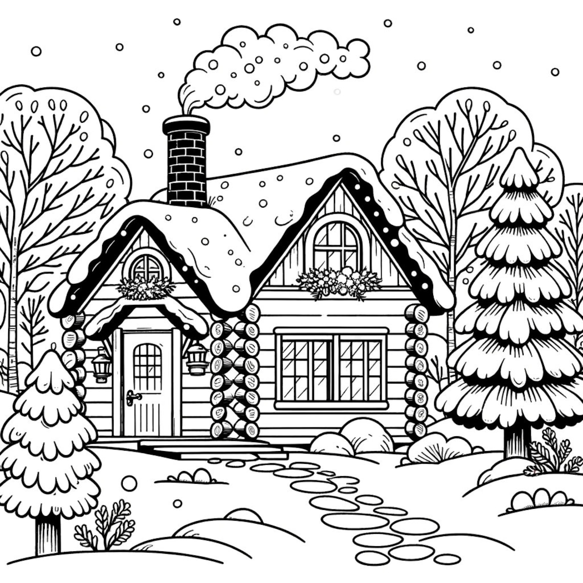 5 Winter Coloring Pages, Snowy Coloring, Winter Coloring - Etsy