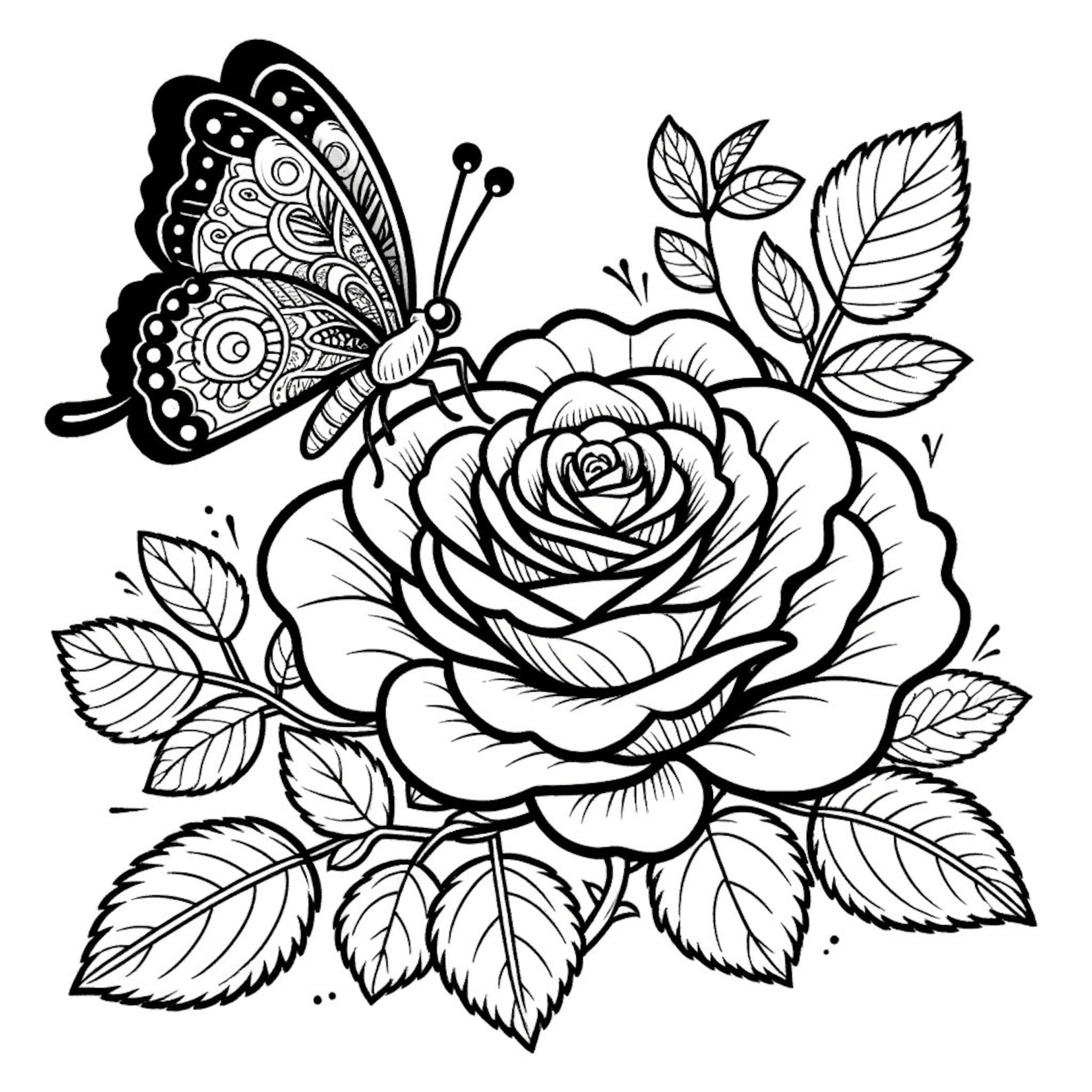 5 Rose Coloring Pages, Flower Coloring Page, Relaxing Coloring, Rose ...