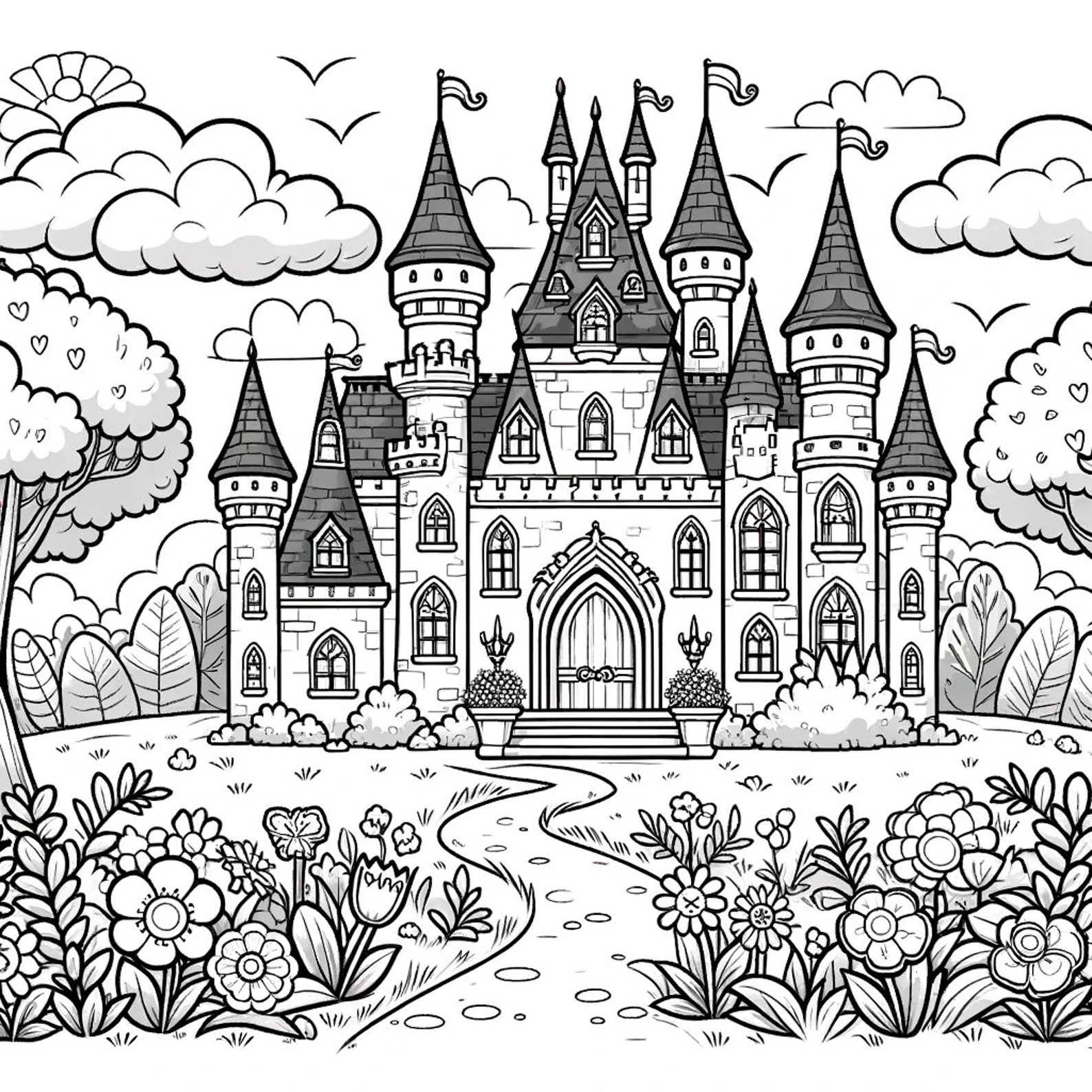 5 Castle Coloring Pages, Fantasy Castle Coloring, Adult Coloring, Kids ...