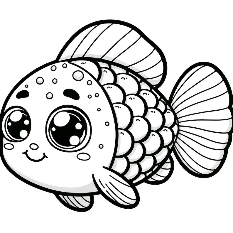 4 Page Bundle Fish Coloring Page, Colorful Fish Coloring Page, Sea Fish ...