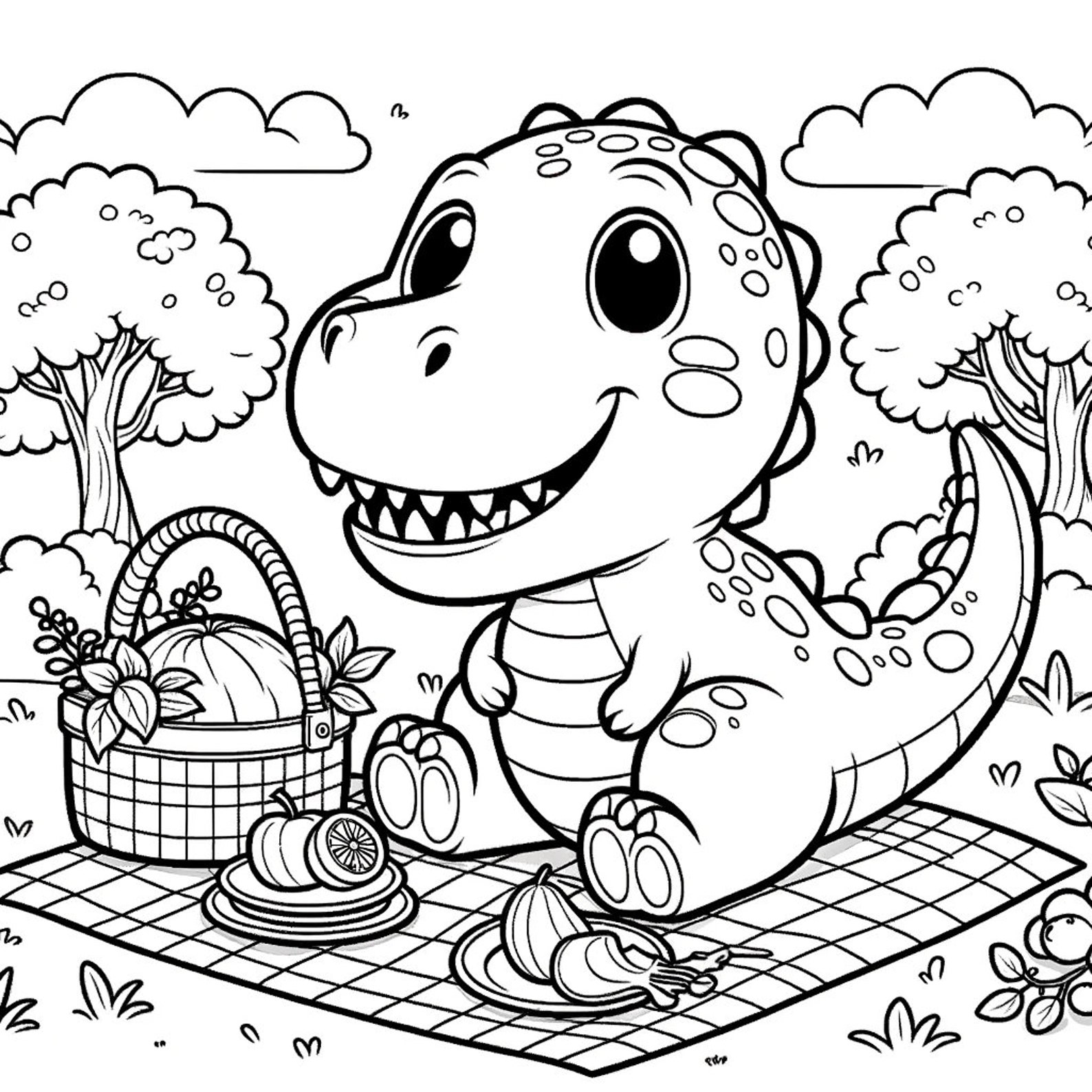20 Cute T-rex Dinosaur Coloring Pages, 20 T-rex Dino Packs, Cool Dinosaur Coloring Pack ...