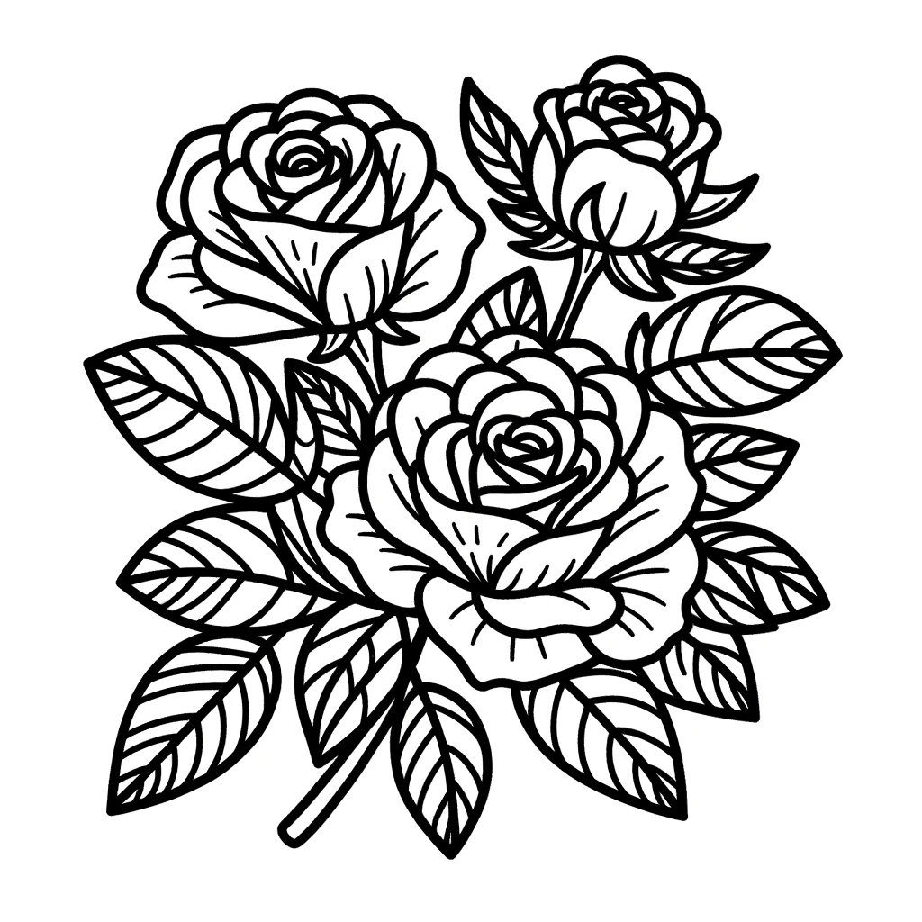 5 Rose Coloring Pages, Valentines Day Coloring, Flower Coloring Page ...