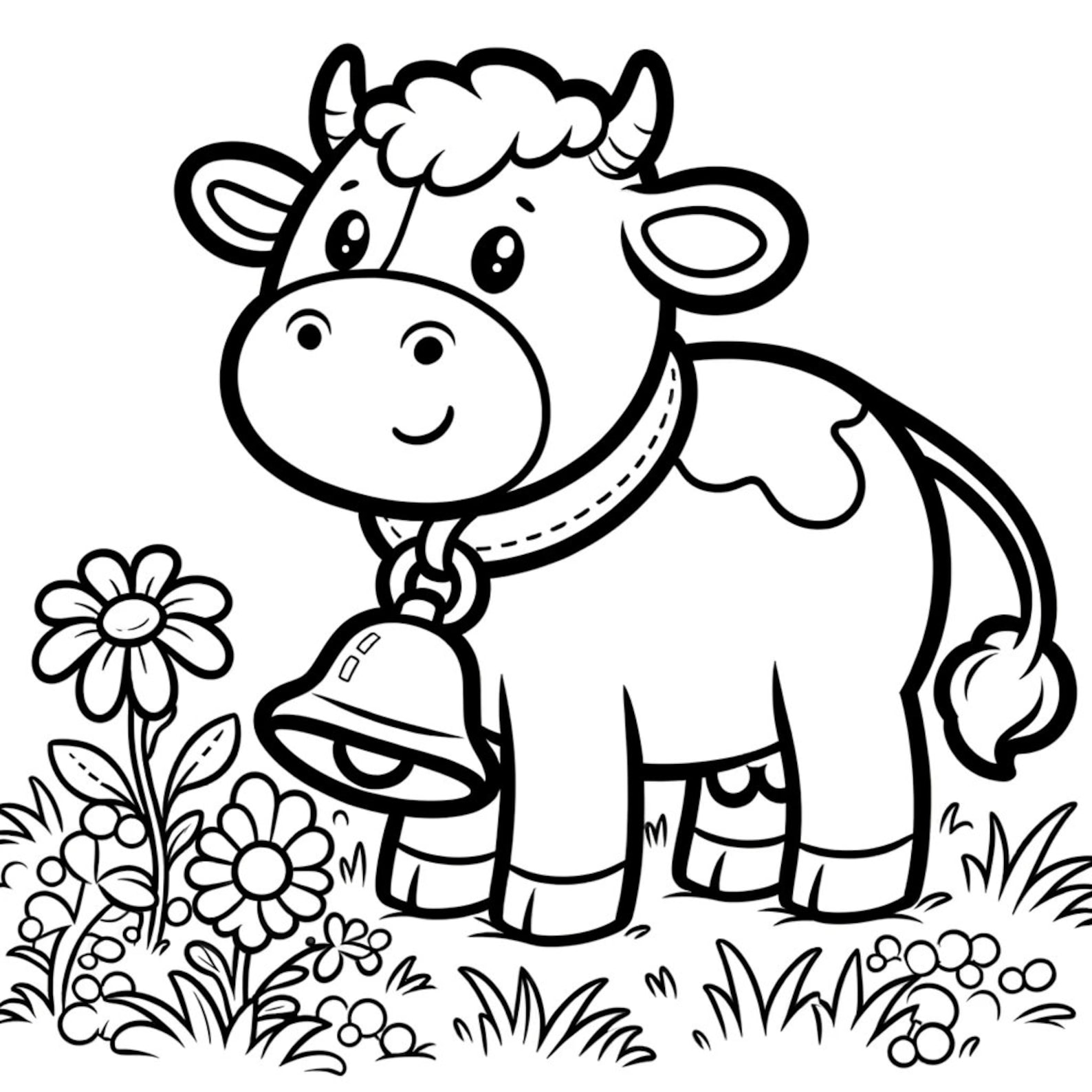 5 Cow Coloring Page- Animal Coloring Page, Farm Coloring Pages Digital ...