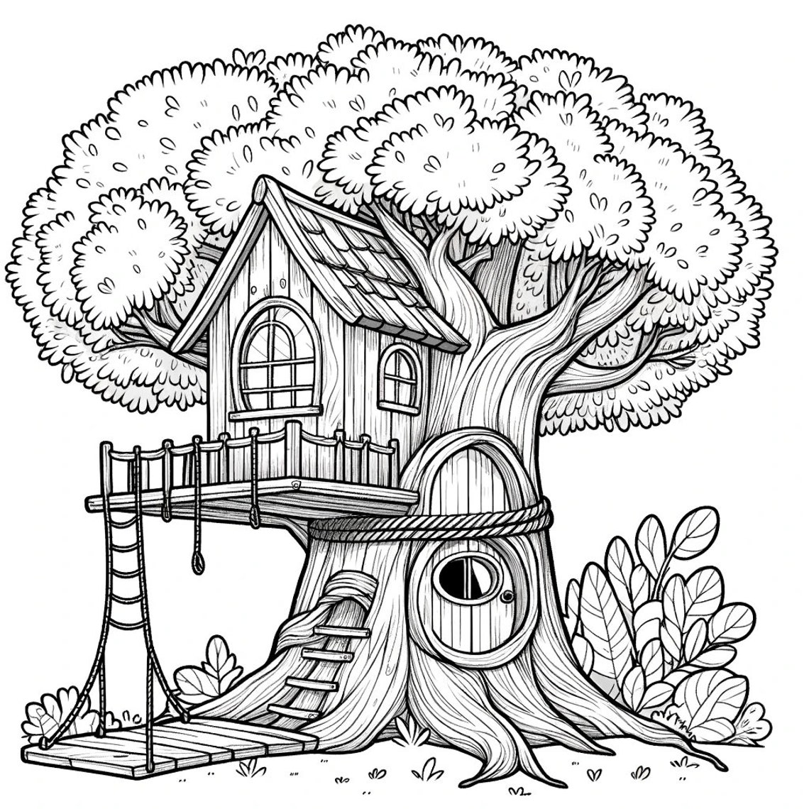 15 Tree House Coloring Pages, Tree House Coloring, House Coloring, Cute ...