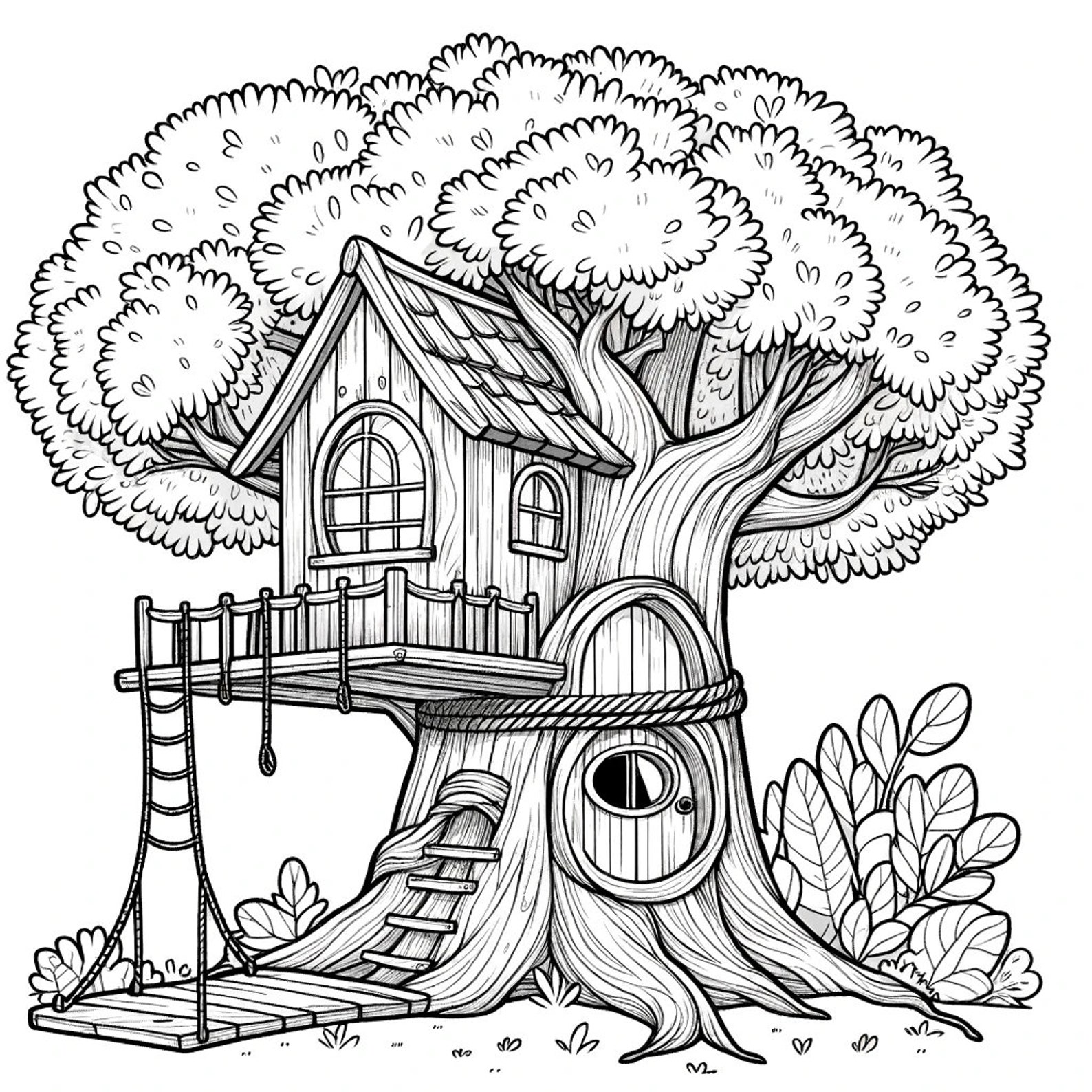 15 Tree House Coloring Pages, Tree House Coloring, House Coloring, Cute ...