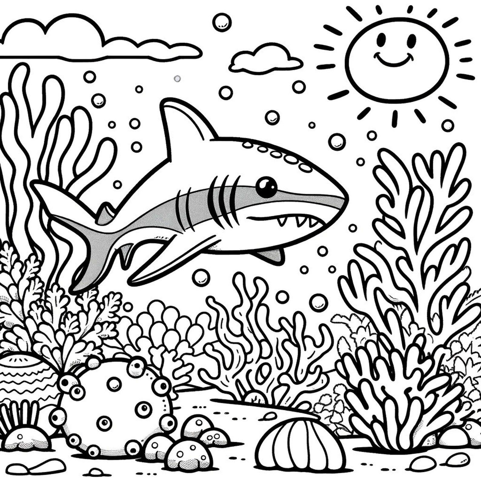 5 Cute Shark Coloring Pages, Marine Life Coloring, Shark Coloring ...