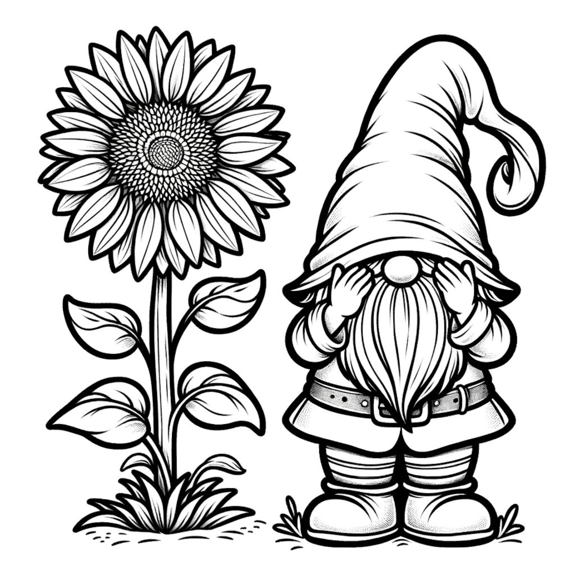 5 Sunflower Gnome Coloring Pages, Enchanted Sunflower Gnome Coloring ...