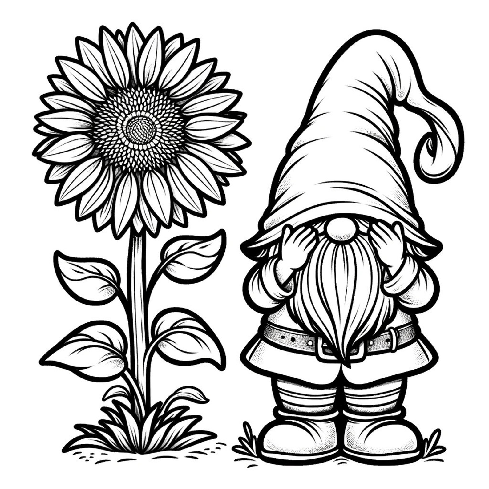 5 Sunflower Gnome Coloring Pages, Enchanted Sunflower Gnome Coloring ...