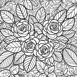 5 Rose Coloring Pages, Valentines Day Coloring, Flower Coloring Page ...