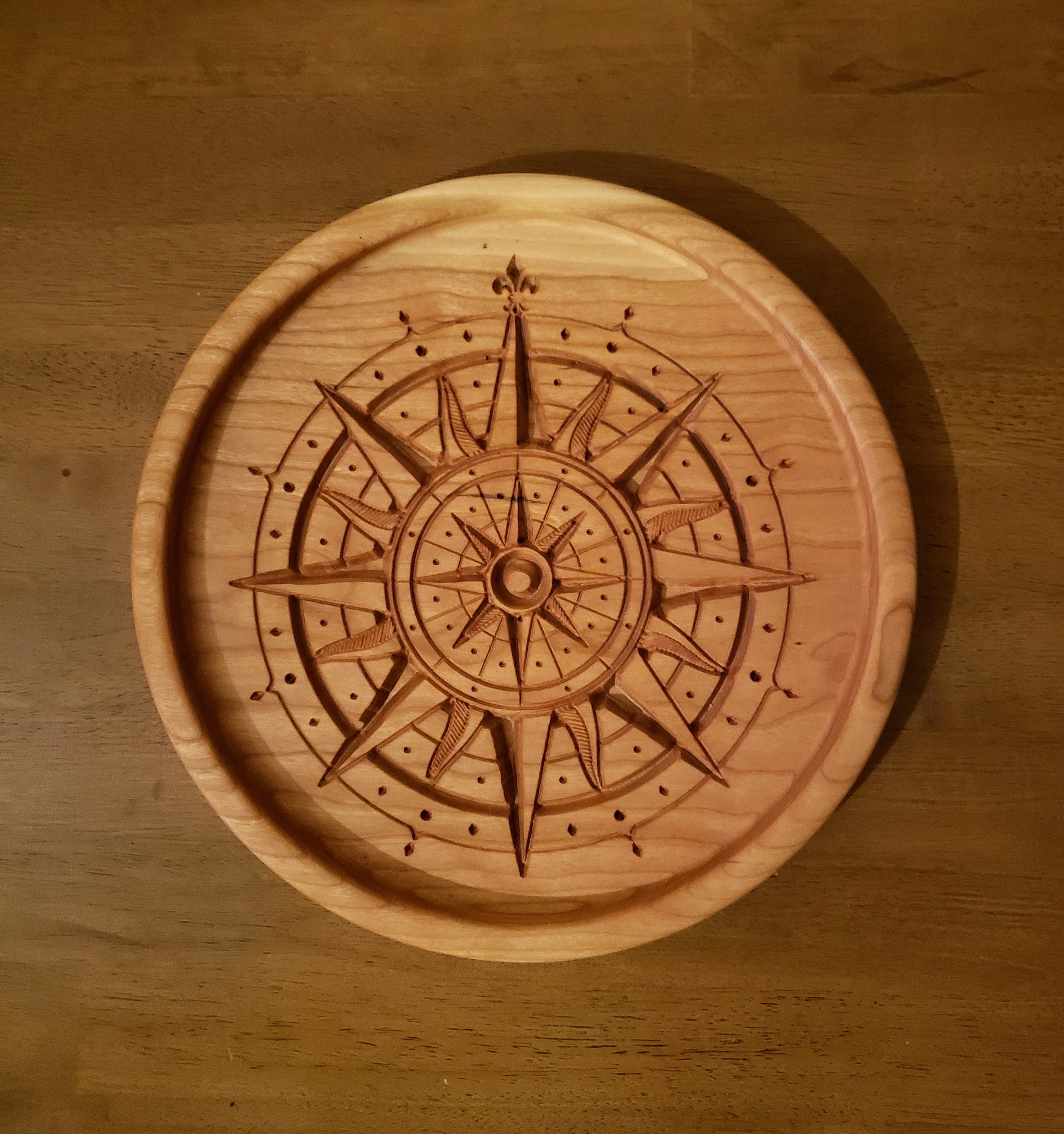 Compass Rose Wooden Tray – Carved Design – Serving Tray – Catch-all ...