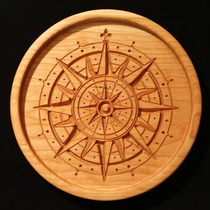 Compass Rose Wooden Tray – Carved Design – Serving Tray – Catch-all ...