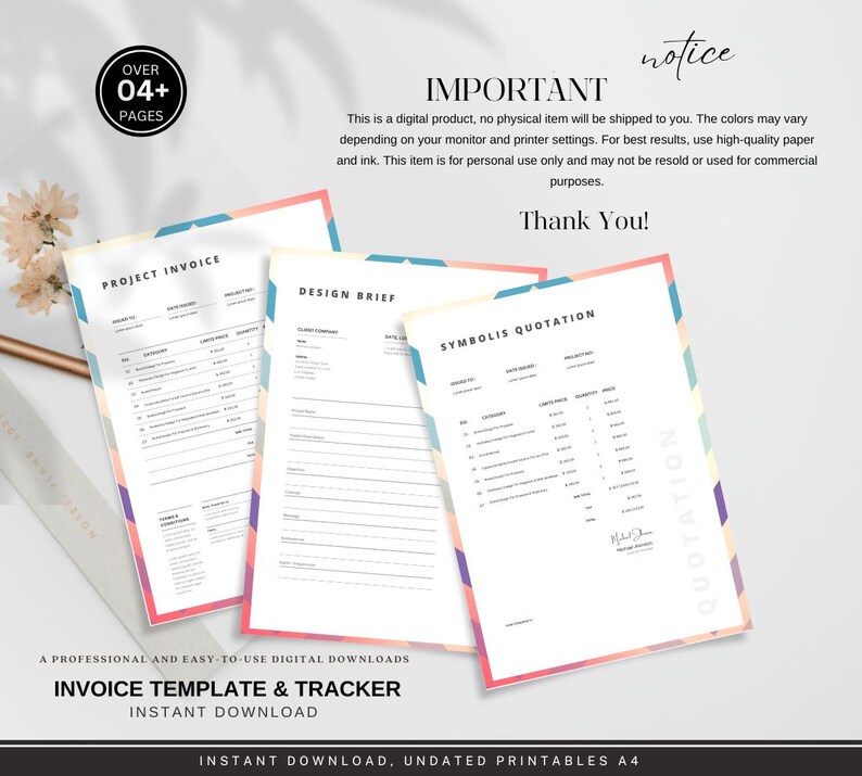 Modern Invoice Templates Bundle, Editable Invoices, Digital Download ...