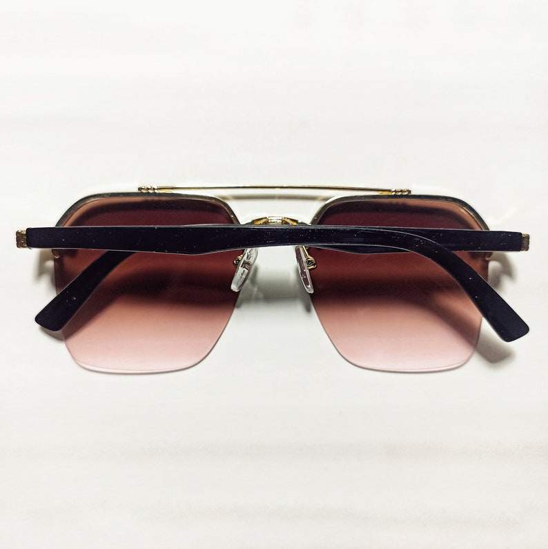 1970s Style Gold Rim Double Bridge Aviator Translucent Hue Brown Square ...