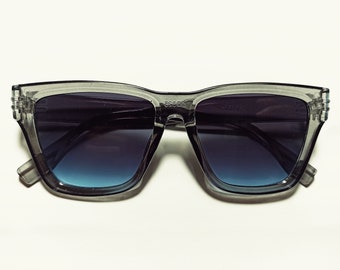 70s Style Gold Rim Translucent Color Hue Square Oversized Sunglasses ...