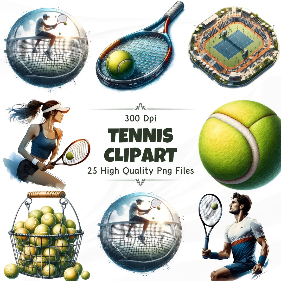 Tennis Clipart Set 300 DPI, High-resolution, Transparent Background for ...
