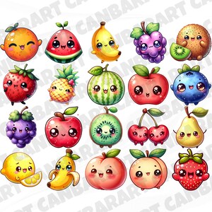 Kawaii Fruits Clipart Set 300 DPI, High-resolution, Transparent ...