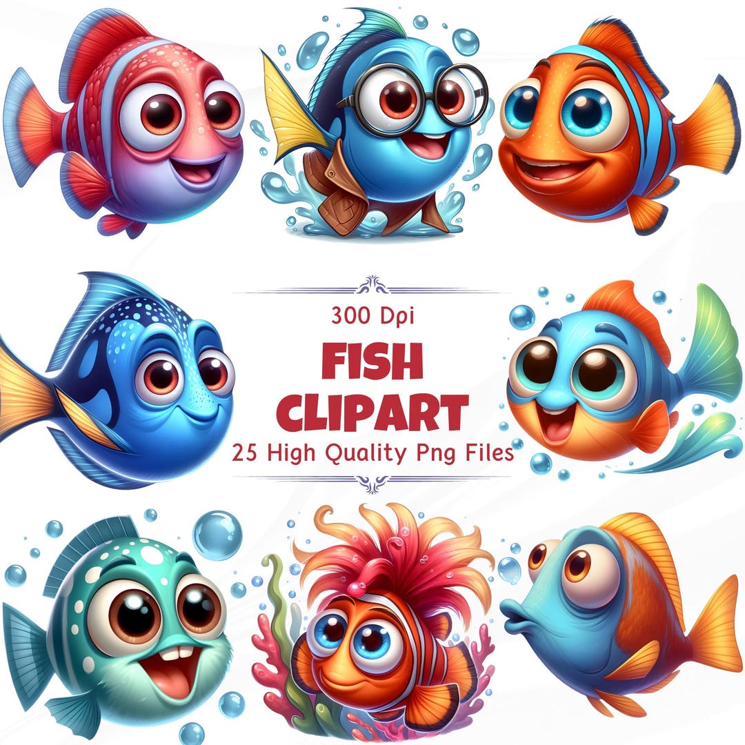 Fish Clipart Set 300 DPI, High-resolution, Transparent Background for ...