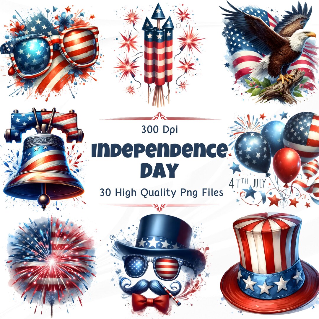4th of July Independence USA America Day Clipart Set 300 DPI, High ...