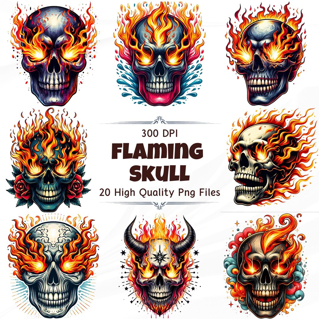 Flaming Skull Clipart Set 300 DPI, High-resolution, Transparent ...