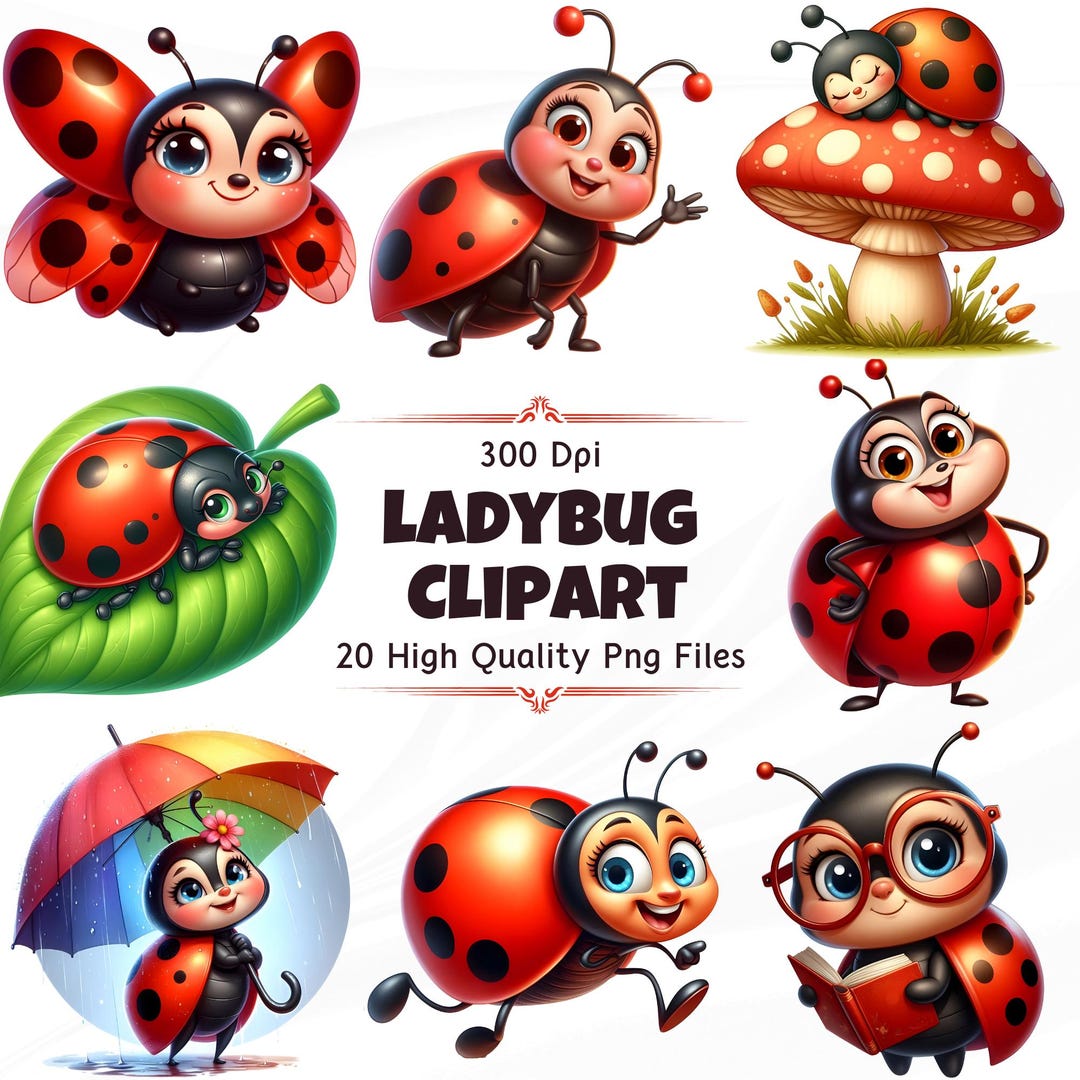 Ladybug Clipart Set 300 DPI, High-resolution, Transparent Background ...