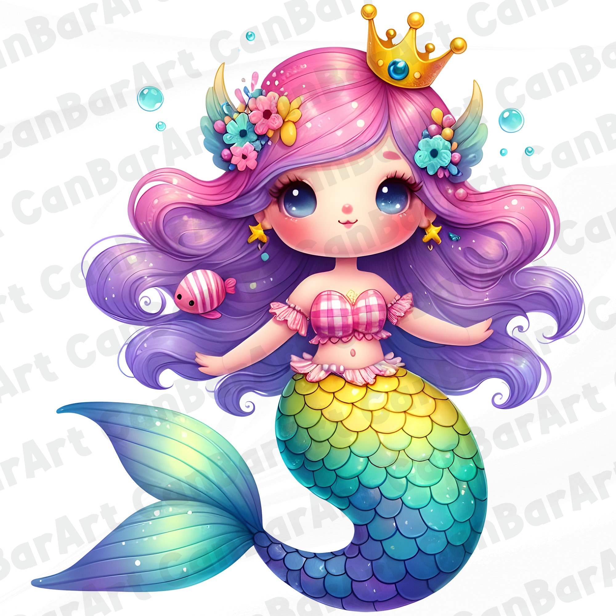 Cute Mermaid Clip Art High-quality 300 DPI, Transparent Background PNG ...