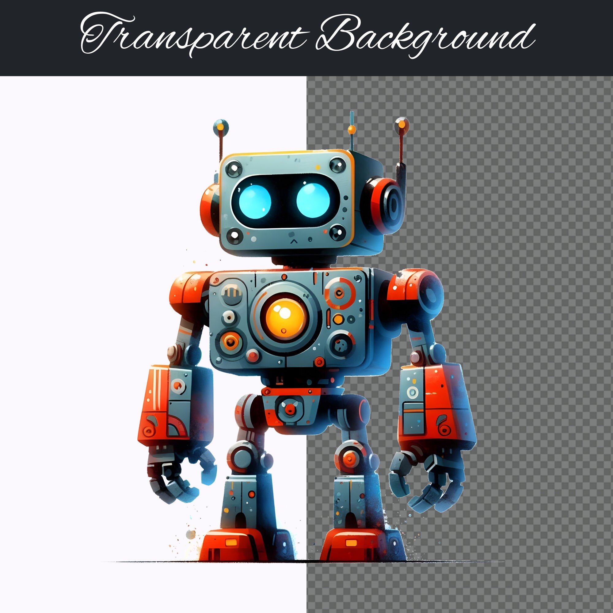 Robot Clipart Set 300 DPI, High-resolution, Transparent Background for ...