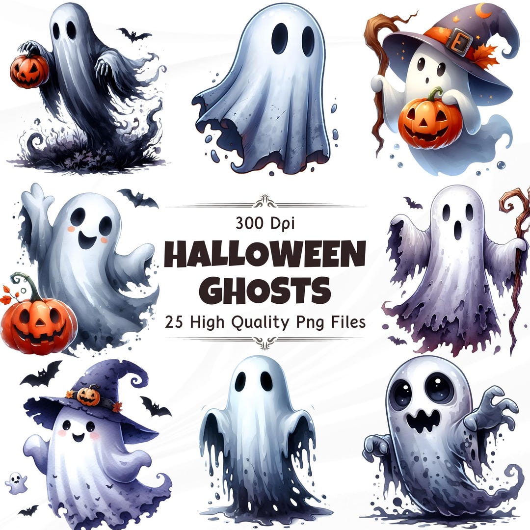 Halloween Ghosts Clipart Set 300 DPI, High-resolution, Transparent ...