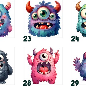 Baby Monster Clipart 30 Watercolor Cute Monster Clipart Sticker ...