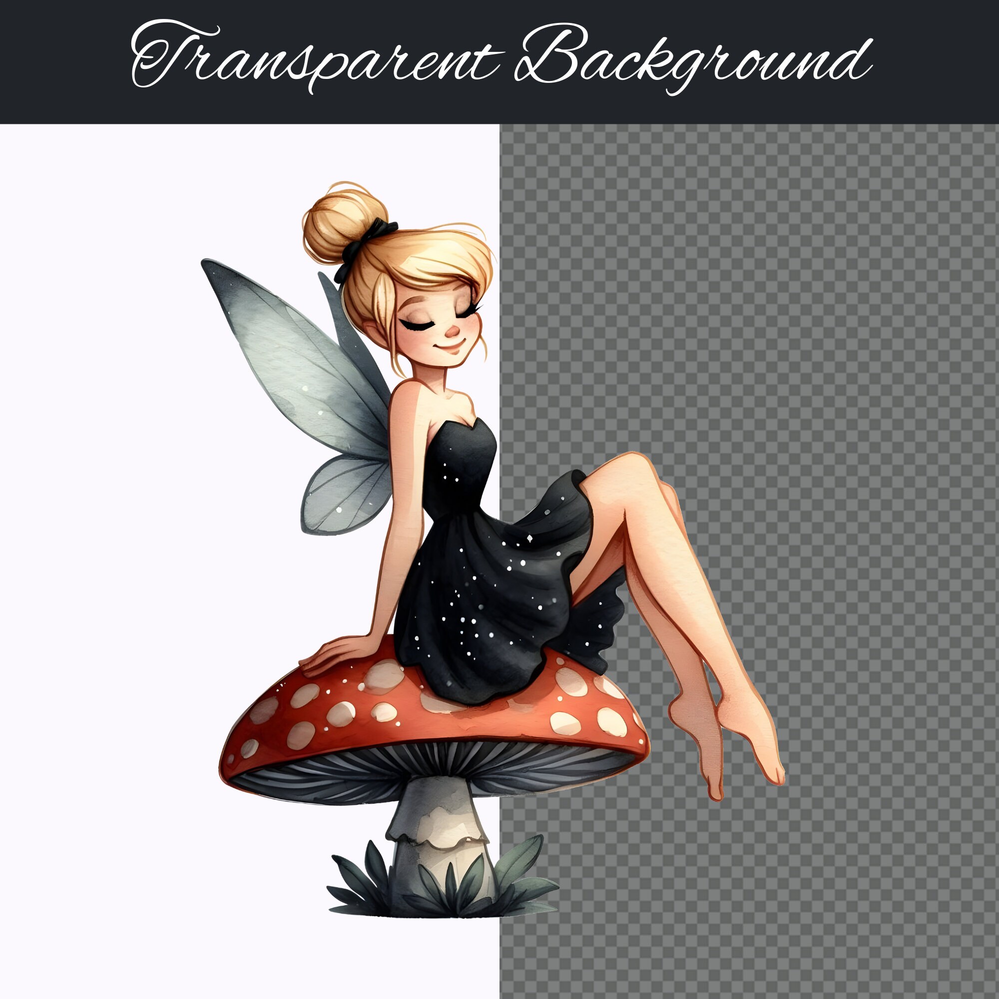 Black Dress Tinker Bell Fairy Clipart Set 300 DPI, High-resolution,for ...