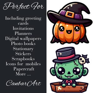 Watercolor Kawaii Halloween Clipart Set 300 DPI, High-resolution ...
