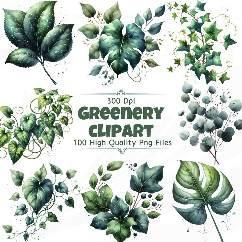 Watercolor Greenery Clipart Set 300 DPI, High-resolution, Transparent ...