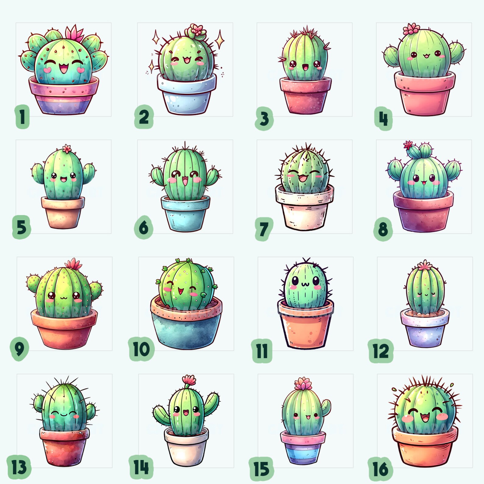 Cute Cactus Clipart, Kawaii Cactus Clipart Bundle, Digital Download ...