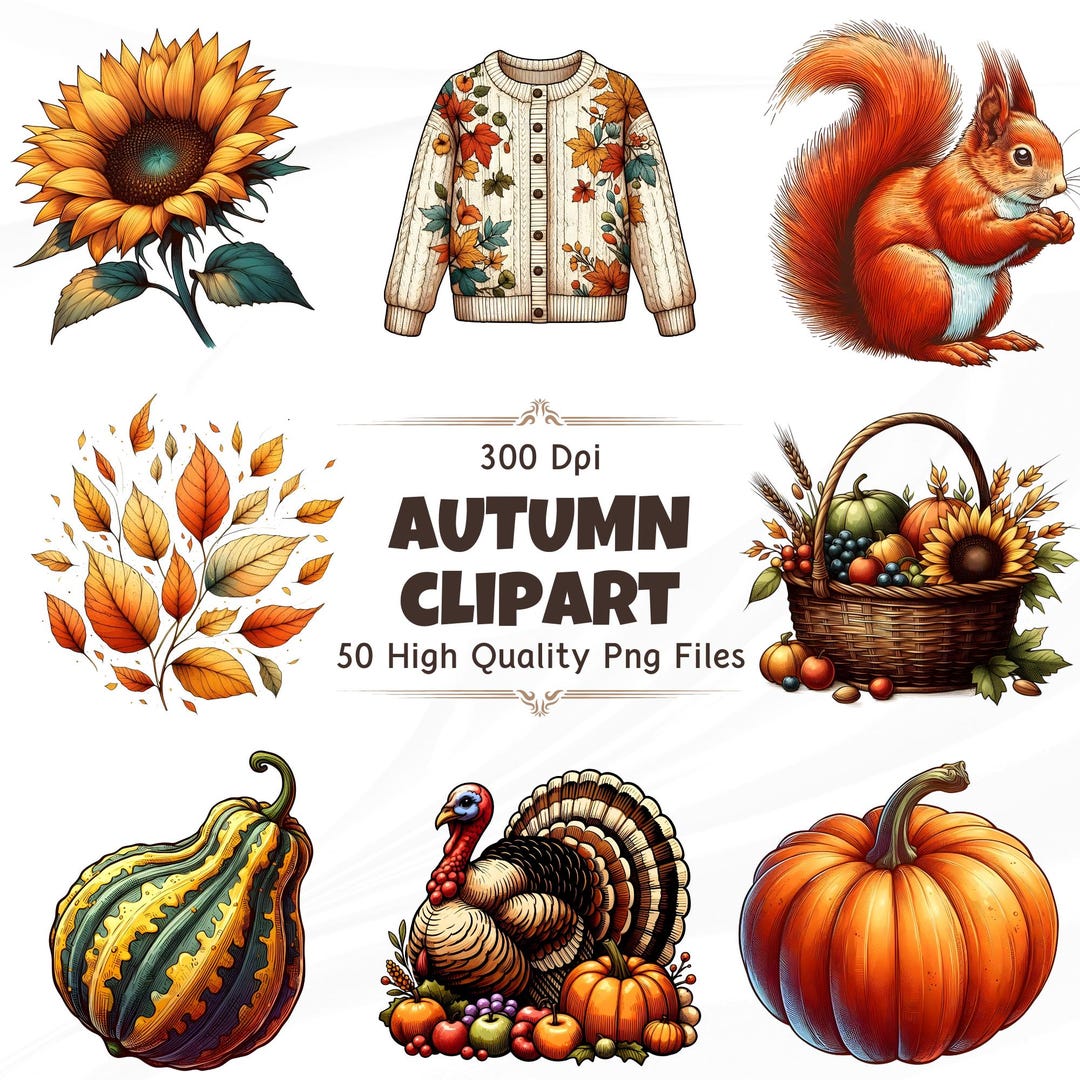 Autumn Clipart Set 300 DPI, High-resolution, Transparent Background for ...