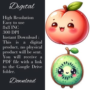 Kawaii Fruits Clipart Set 300 DPI, High-resolution, Transparent ...