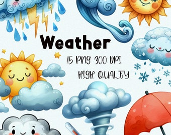 Weather Clipart Rainbow Clip Art Sun Clipart Rain Clipart Instant ...