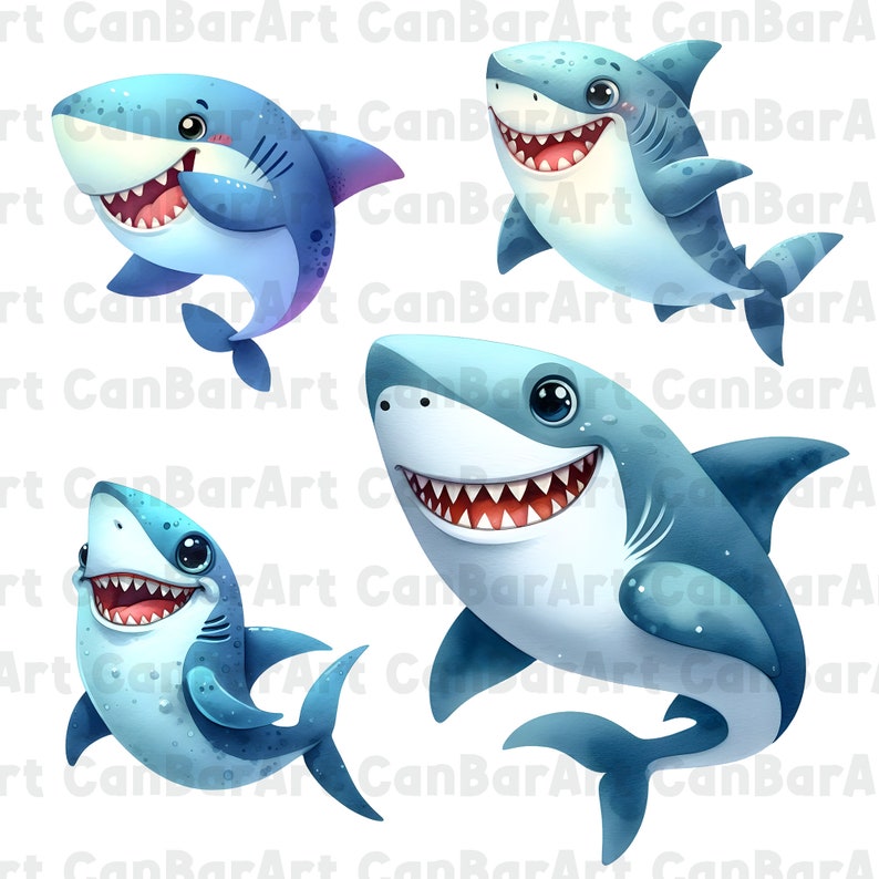 Cute Shark Clipart 30 High Quality Images, Instant Download, Commercial ...