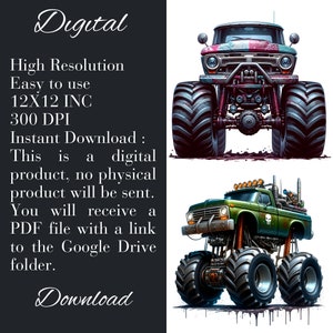 Monster Truck Clipart Set 300 DPI, High-resolution, Transparent ...