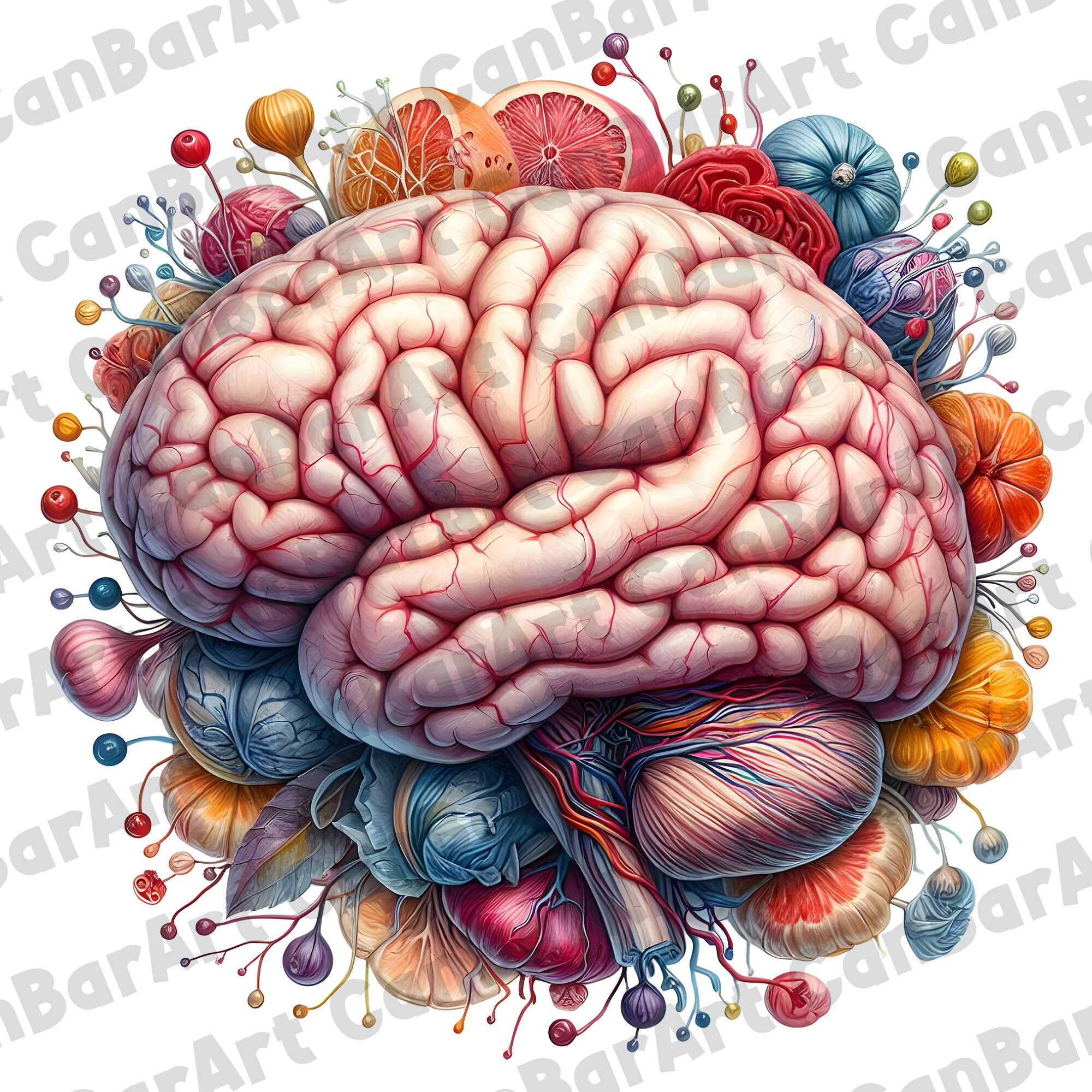 Watercolor Brain Clipart Set 20 Png High-quality Brain Illustration ...