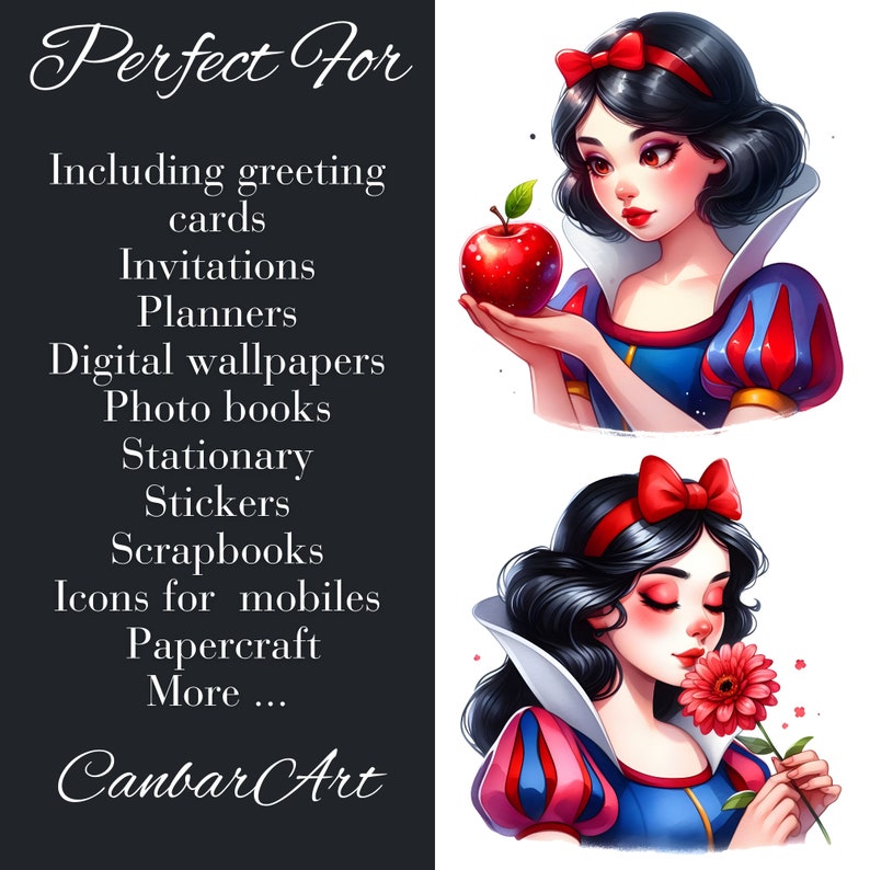 Snow White Clipart Set Princess 300 DPI, High-resolution, Transparent ...