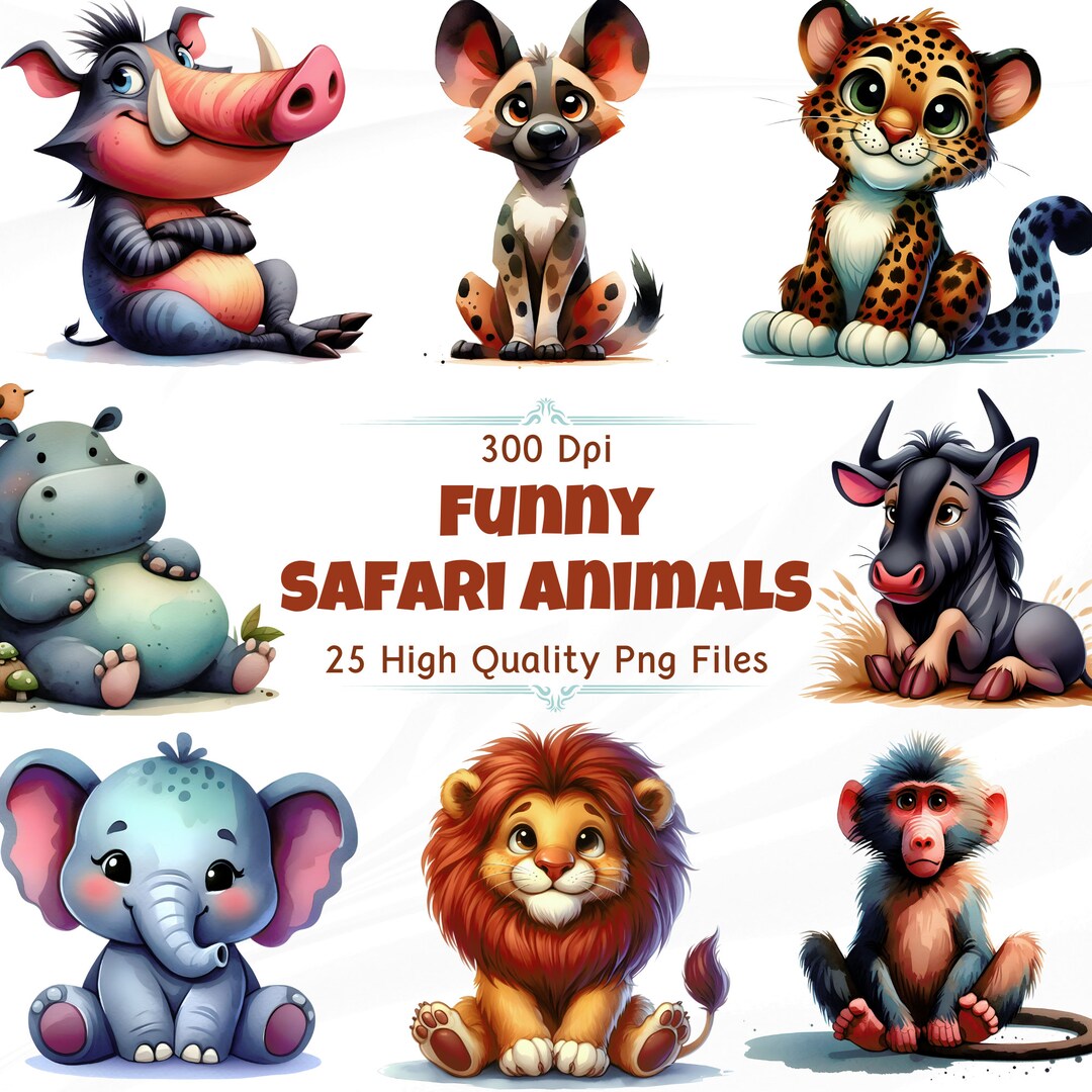 Whimsical Safari Animals Clipart 25 Unique PNG Images, Commercial Use ...