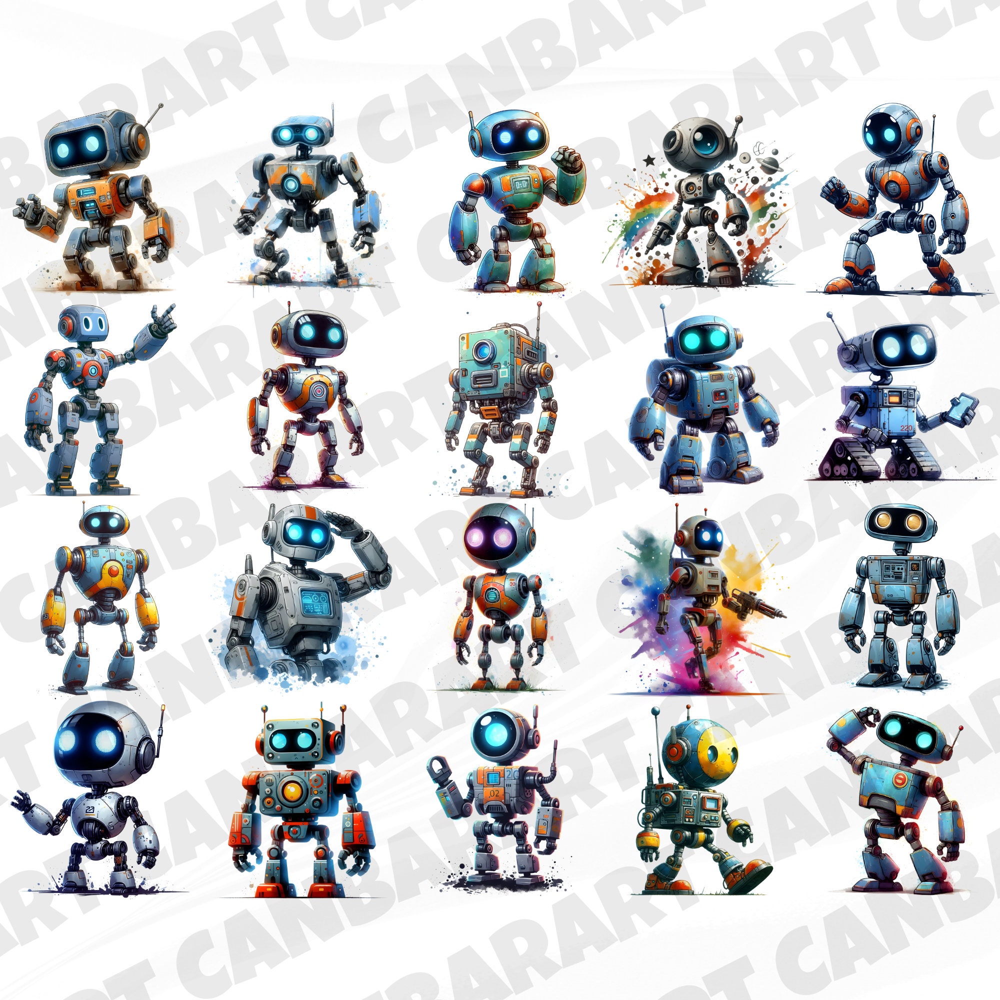 Robot Clipart Set 300 DPI, High-resolution, Transparent Background for ...