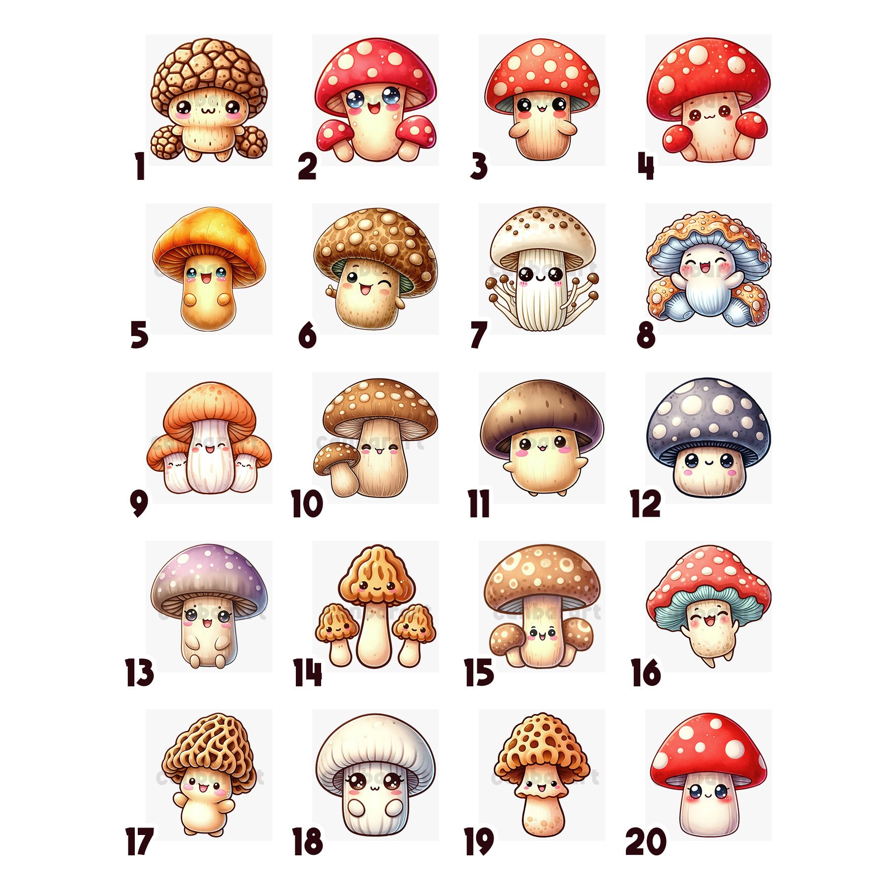 Cute Mushroom Clipart 20 Png Files With Transparent Background 300 Dpi ...