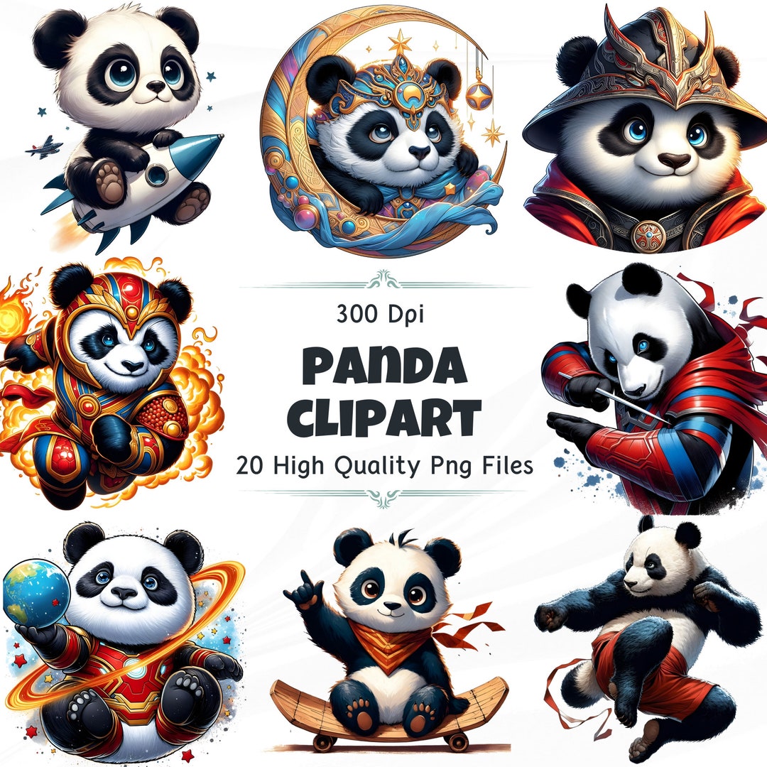 Panda Clipart Set 300 DPI, High-resolution, Transparent Background for ...