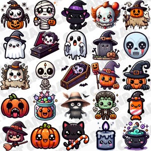 Watercolor Kawaii Halloween Clipart Set 300 DPI, High-resolution ...