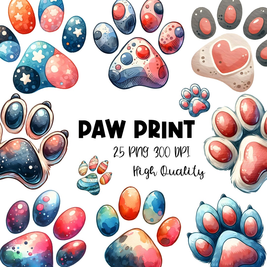 Paw Print Clip Art Collection High-resolution Dog & Cat Paws, Instant ...
