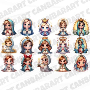 Cute Mary Clipart Set 300 DPI, High-resolution, Transparent Background ...