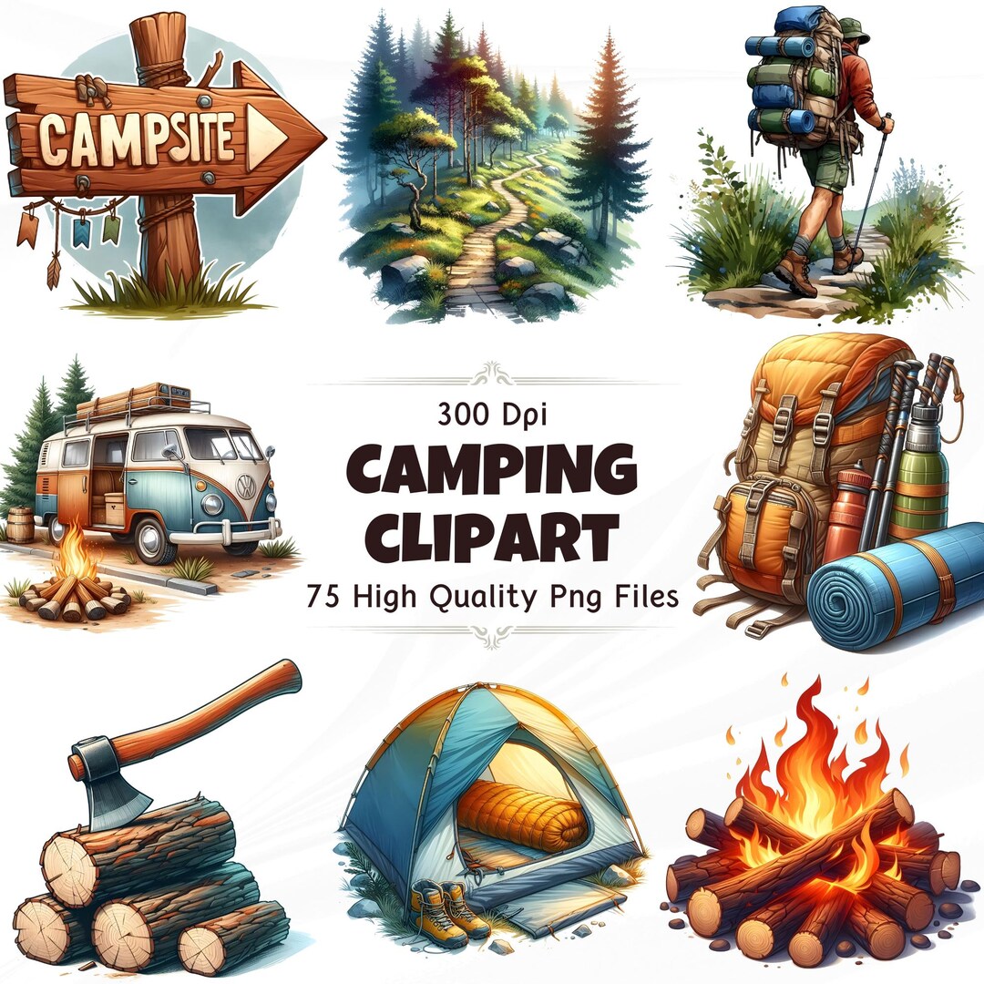 Camping Clipart Set 300 DPI, High-resolution, Transparent Background ...